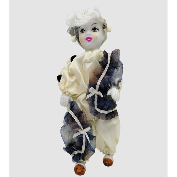 Toys | Vintage Clown Porcelain Colonial Doll White Gray Outfit Silver ...